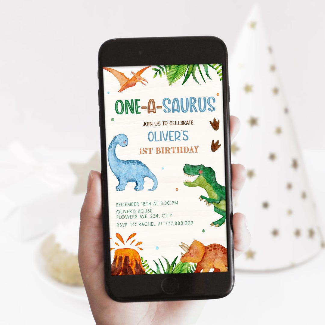 Oneasaurus Birthday Text Invitation, Editable Dinosaur 1st Birthday ...