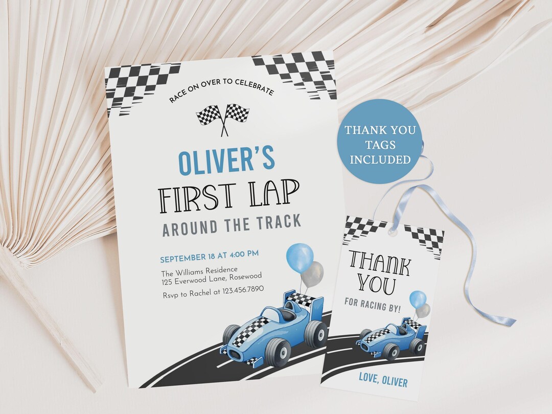First Lap Around the Track Invitation Template, Blue Race Car 1st ...
