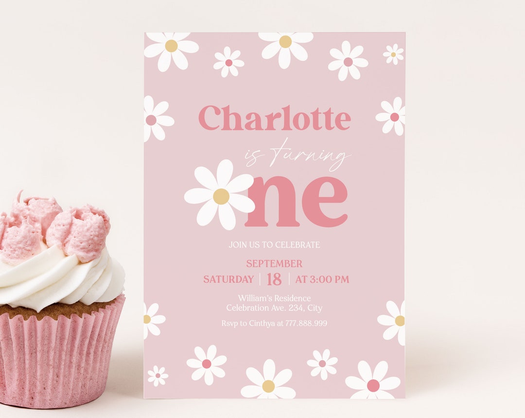 Daisy First Birthday Invitation Editable Pink Daisy Girl 1st Birthday ...