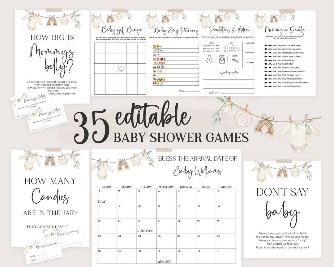 Editable Clothesline Baby Shower Game Bundle, Gender Neutral Baby ...