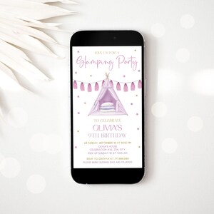 Glamping Birthday Invitation Digital, Slumber Party Phone Invite ...