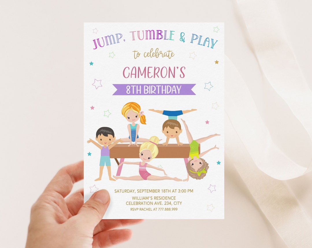 Gymnastics Birthday Invitation Editable, Boys and Girls Gymnastics ...
