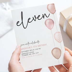 11th Birthday Invitation Girl Editable, Eleven Birthday Invite, 11 ...