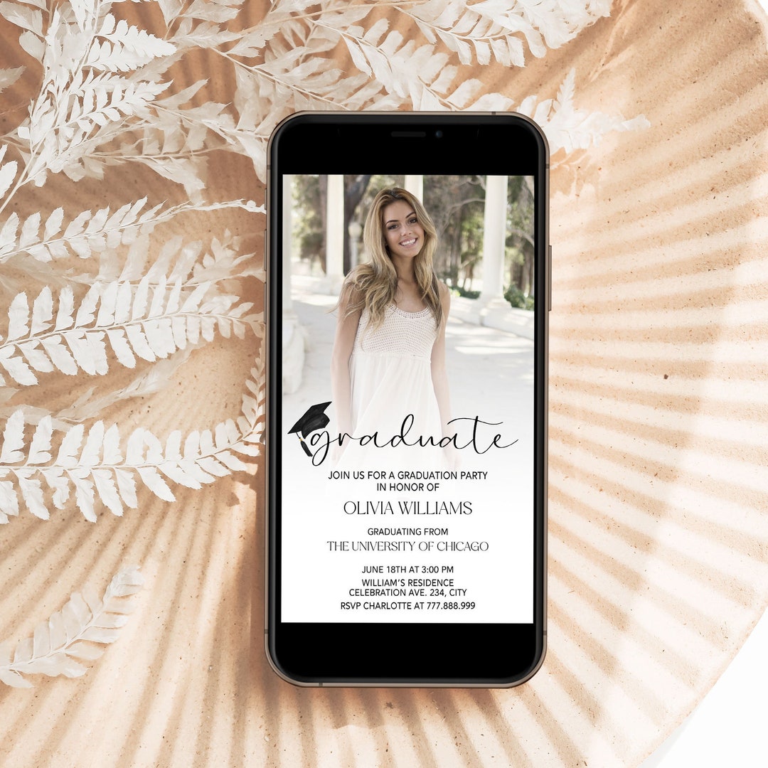 Grad Party Evite With Photo, Modern Graduation Evite, Editable Text ...