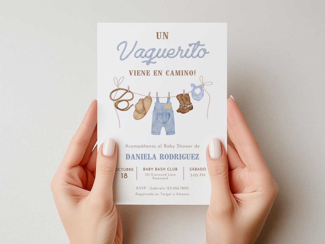 Vaquerito En Camino Baby Shower Invitation Editable, Spanish Western ...