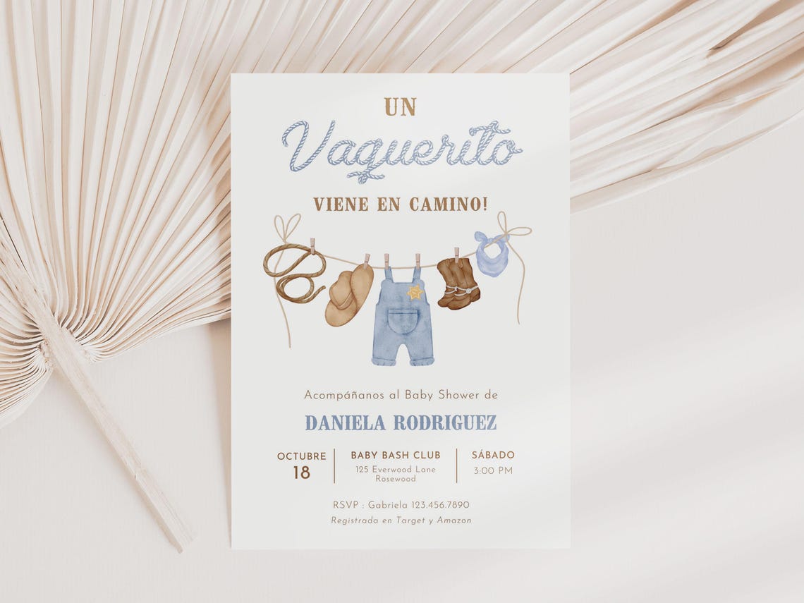 Vaquerito En Camino Baby Shower Invitation Editable, Spanish Western ...
