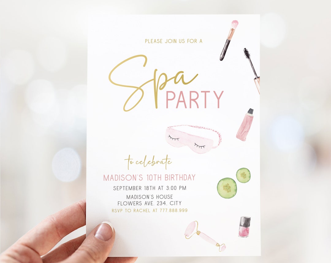 Spa Birthday Party Invitation, Pamper Party Invite Template, Slumber ...