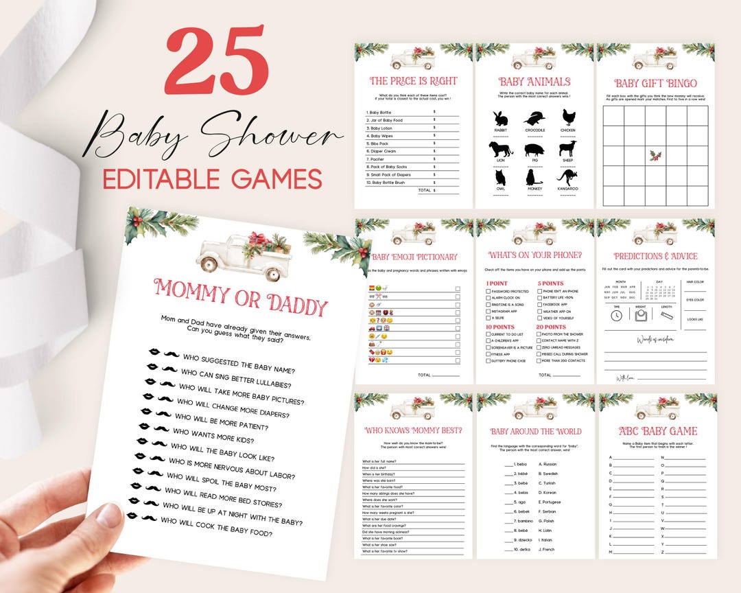 Christmas Baby Shower Game Bundle, Bundle of Joy Baby Shower Games ...