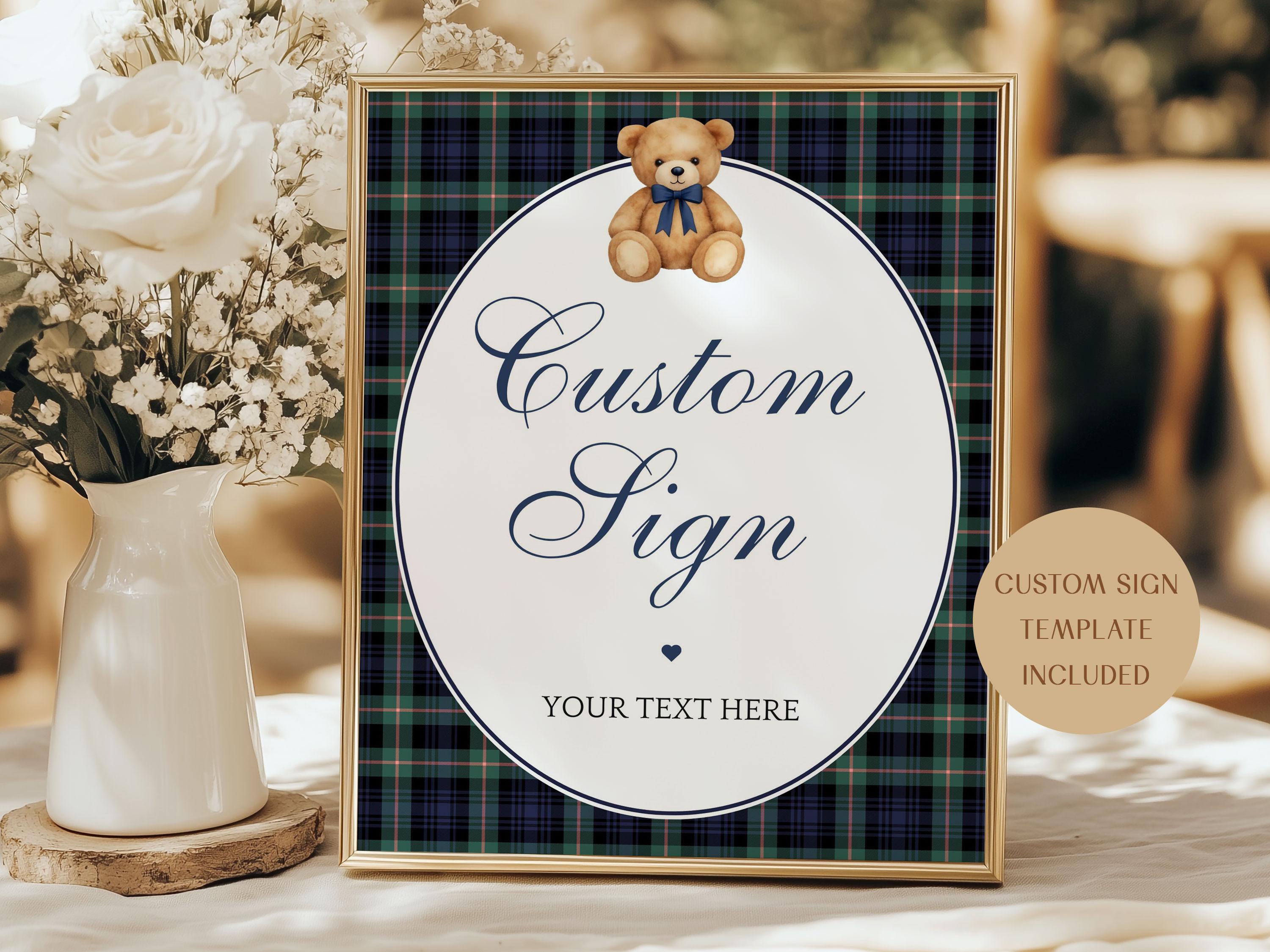 Editable Polo Teddy Bear Baby Shower Sign Bundle, Plaid Theme Table ...