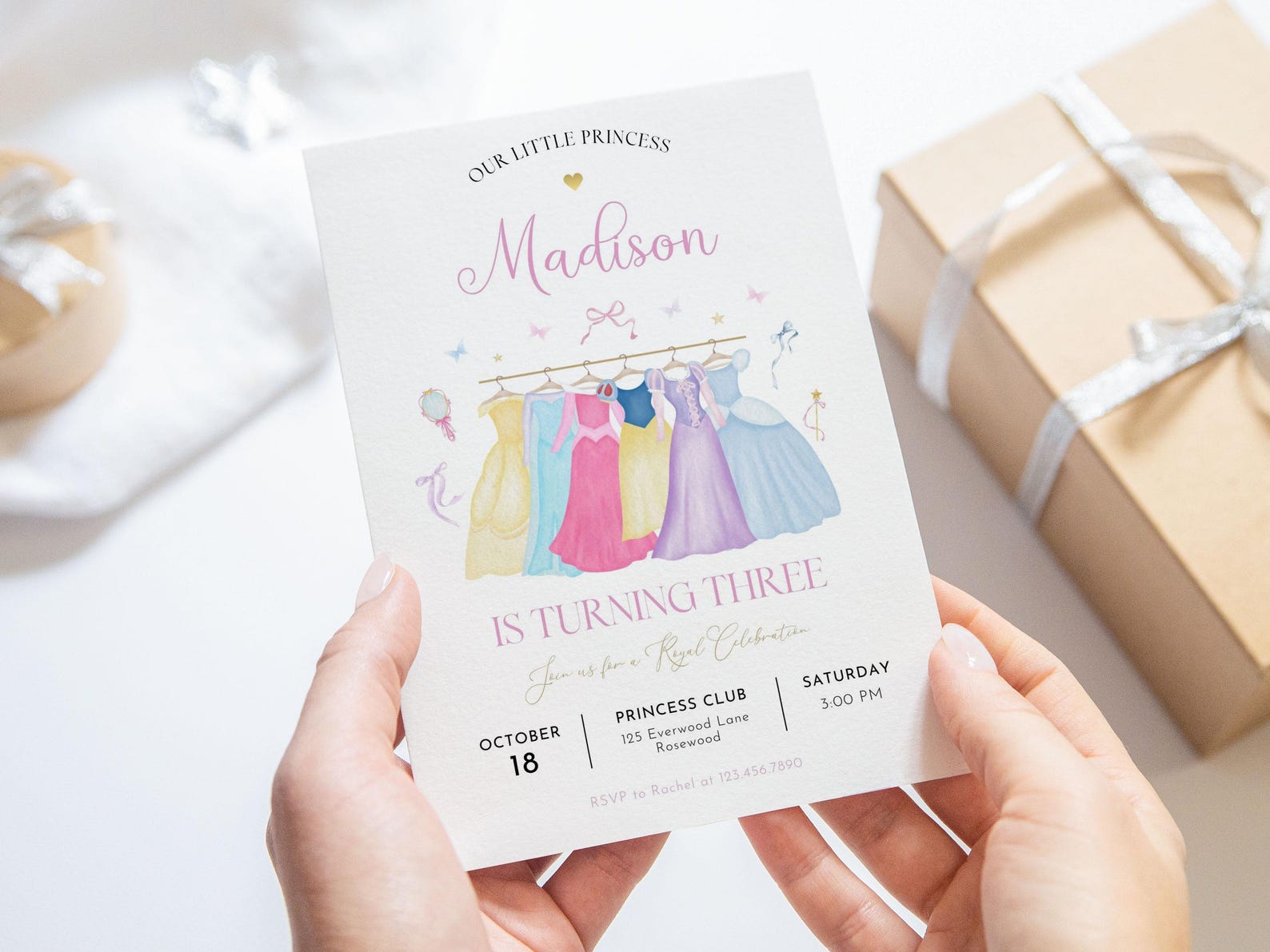 Princess Birthday Dress up Party Invitation, Watercolor Digital Invite ...