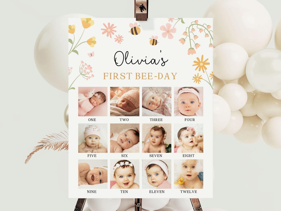 Honey Bee First Birthday Photo Poster, Editable Canva Template - Etsy