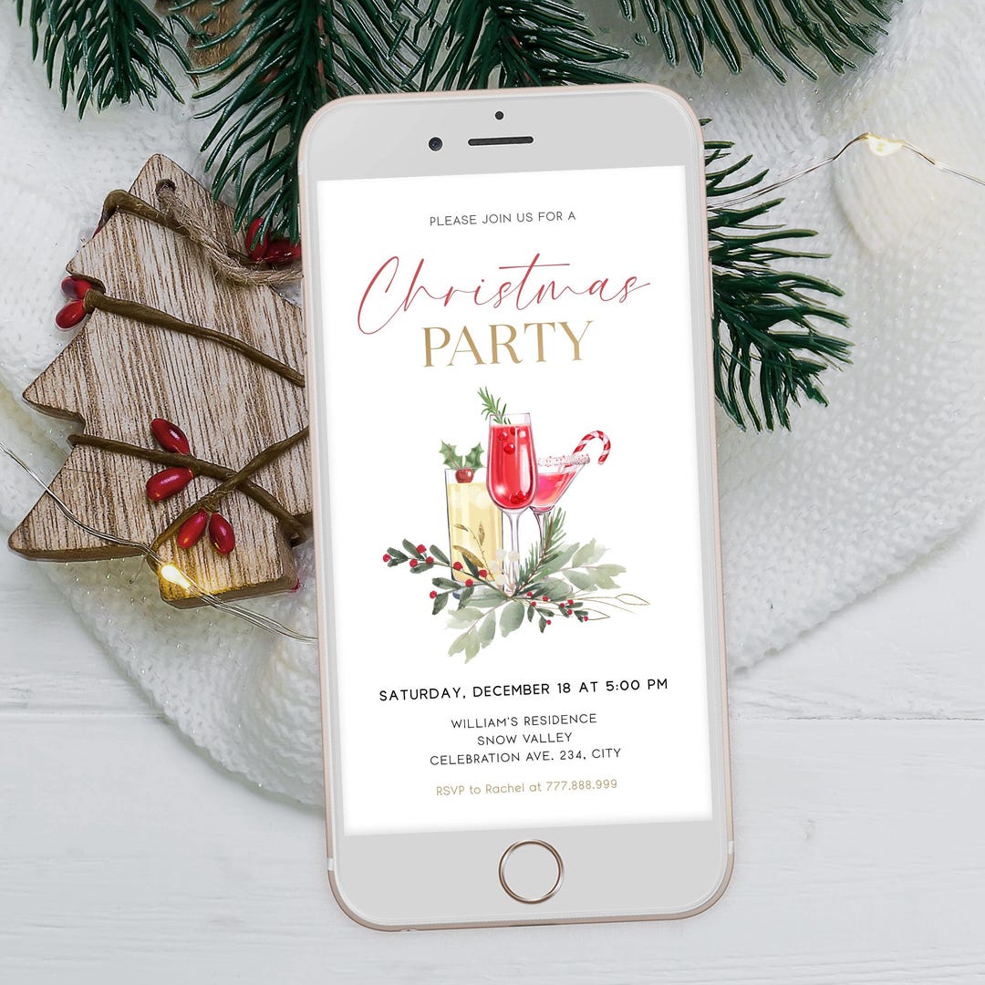 Digital Christmas Party Invitation Template, Electronic Christmas ...