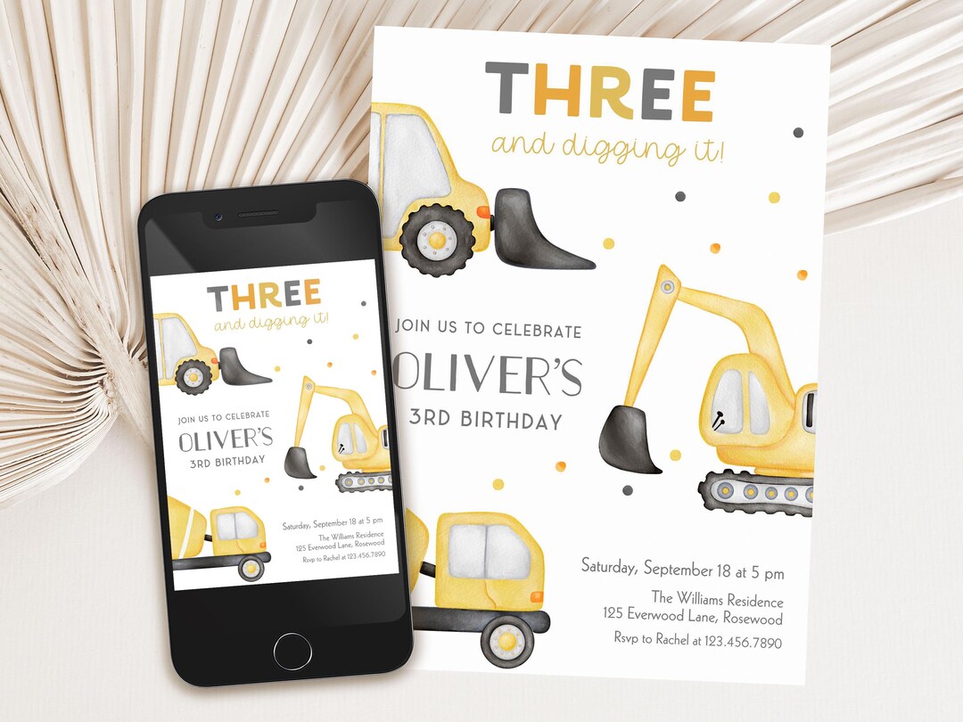 Construction Birthday Invitation, Digger 3rd Birthday Invite, Editable ...