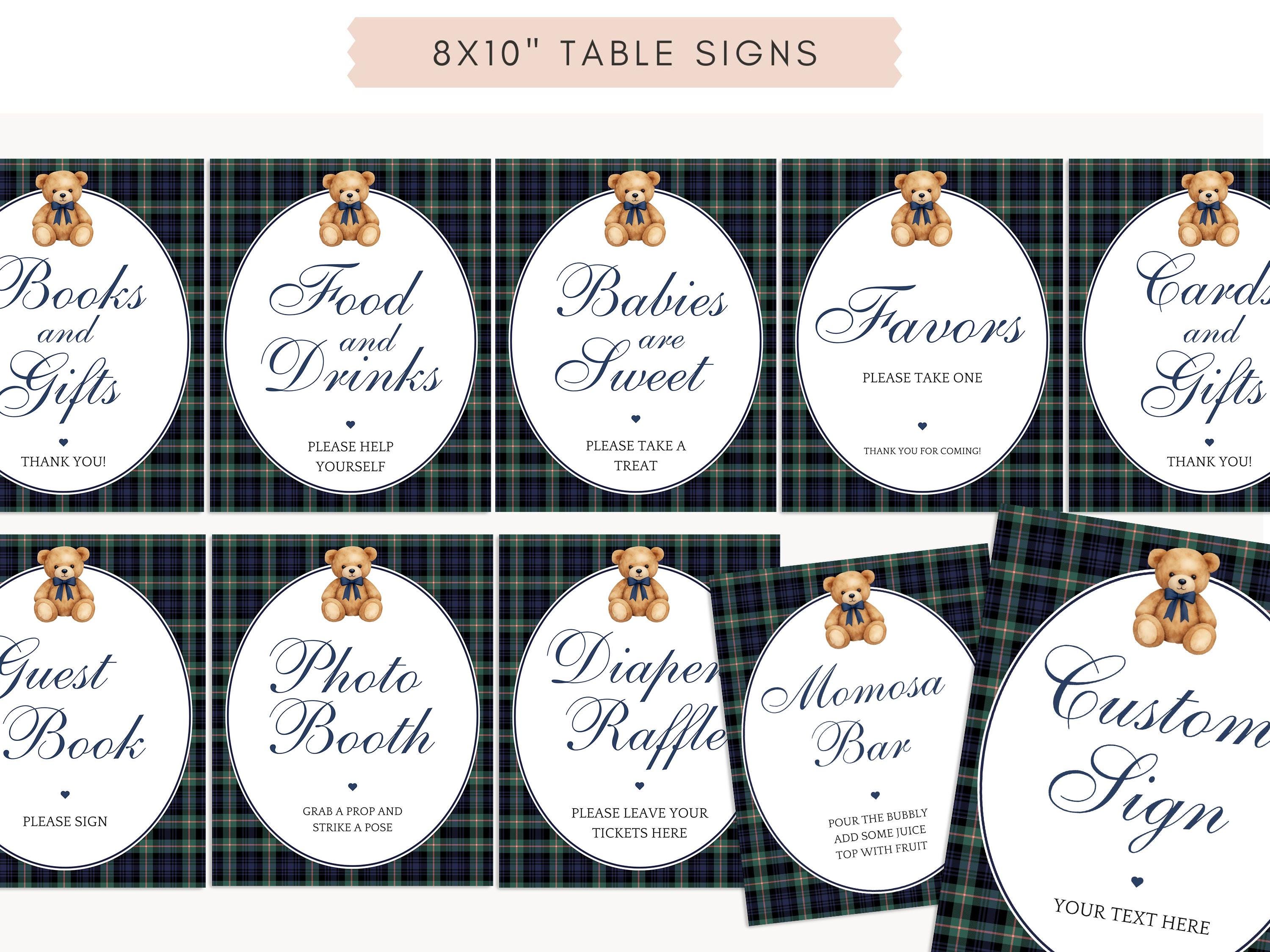Editable Polo Teddy Bear Baby Shower Sign Bundle, Plaid Theme Table ...