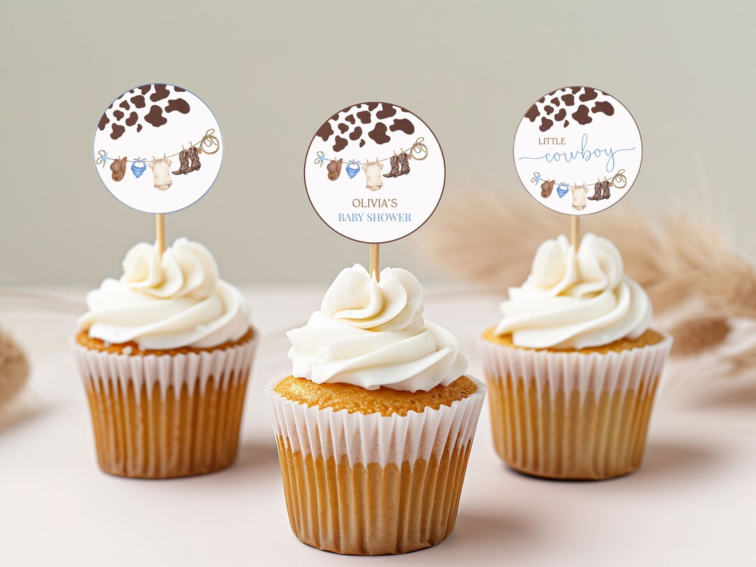 Cowboy Baby Shower Cupcake Toppers Editable Western Printable Decor ...