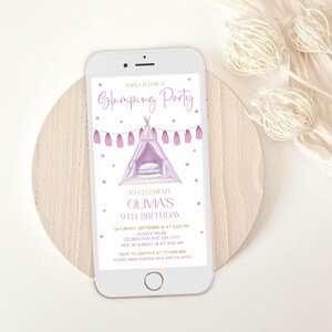 Glamping Birthday Invitation Digital, Slumber Party Phone Invite ...