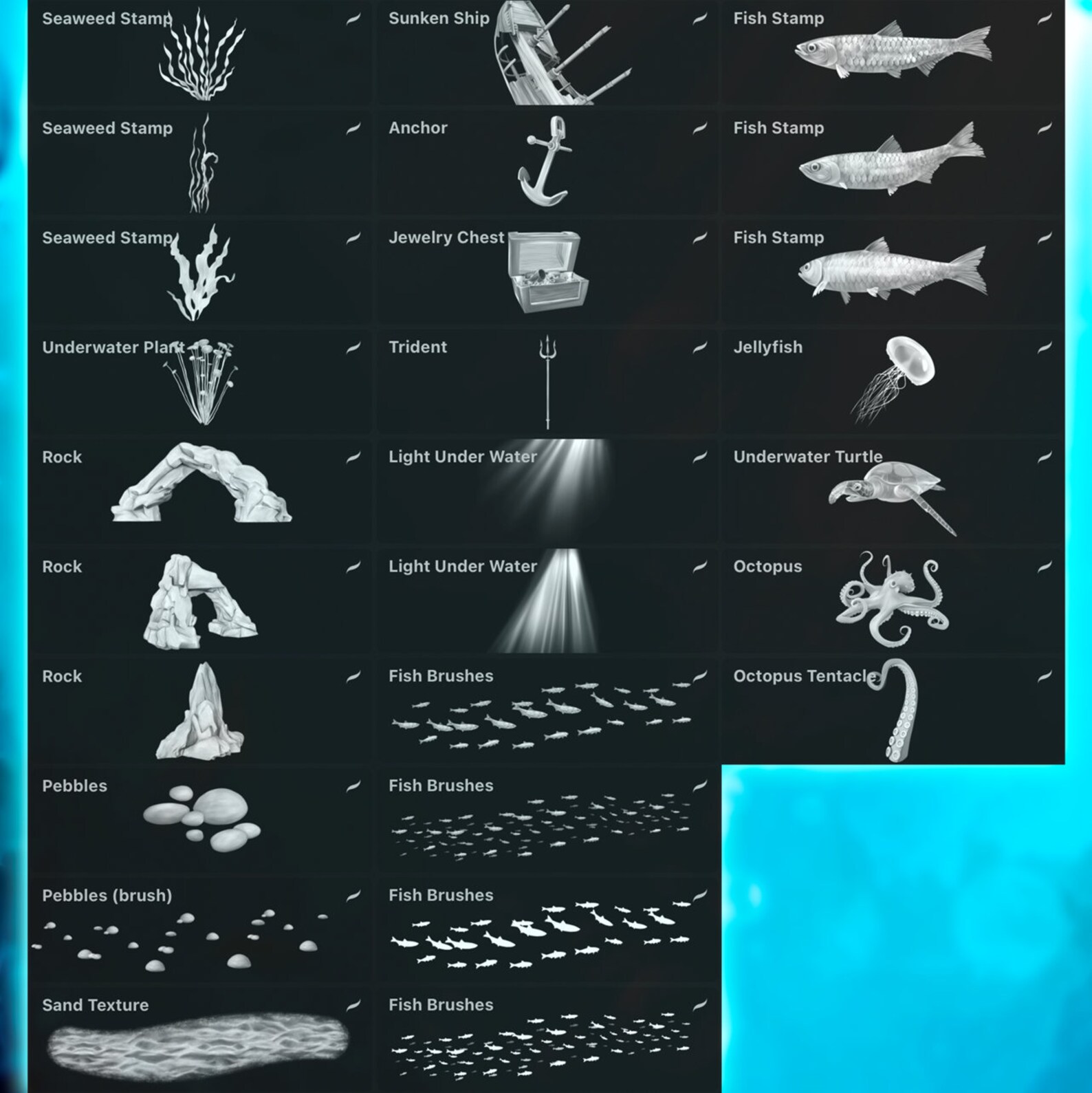 Atlantis Brush Set for Procreate Water Fish Scales Bubbles | Etsy