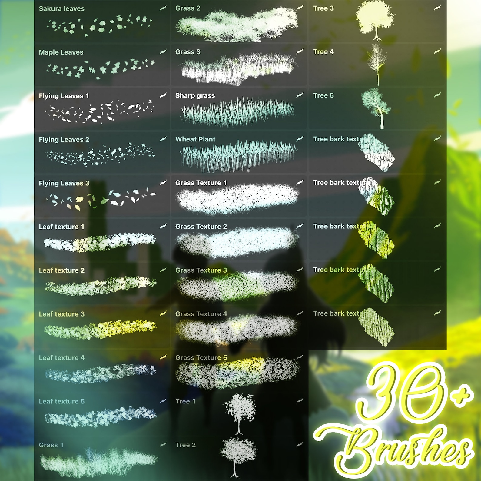 Nature Brush Set for Procreate (foliage, Trees, Grass, Textures and so ...