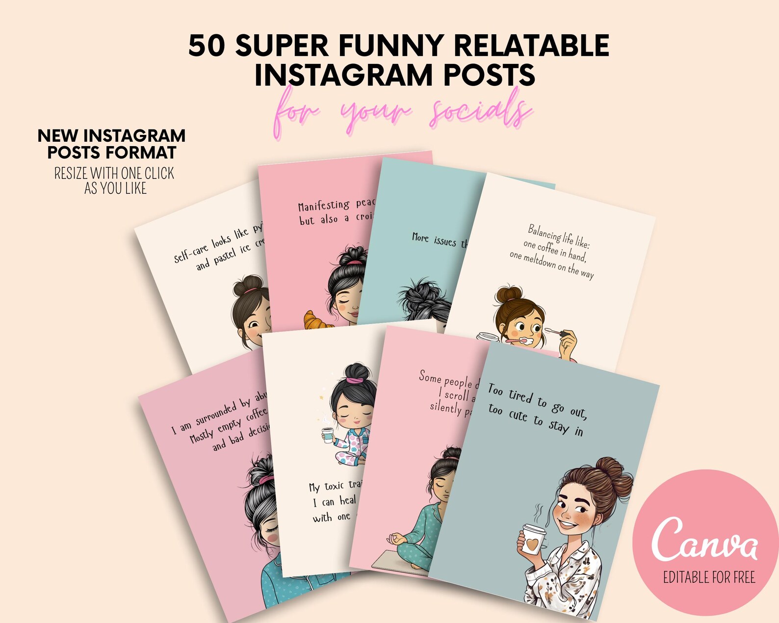 50 Instagram Templates, Funny Relatable Viral Posts, Quotes, Done-for ...