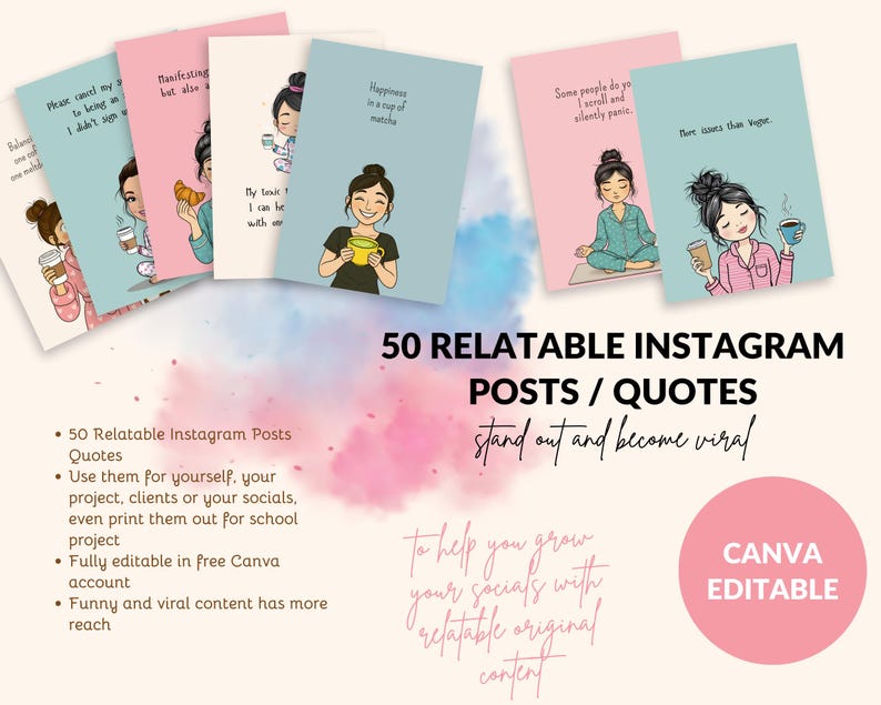 50 Instagram Templates, Funny Relatable Viral Posts, Quotes, Done-for ...