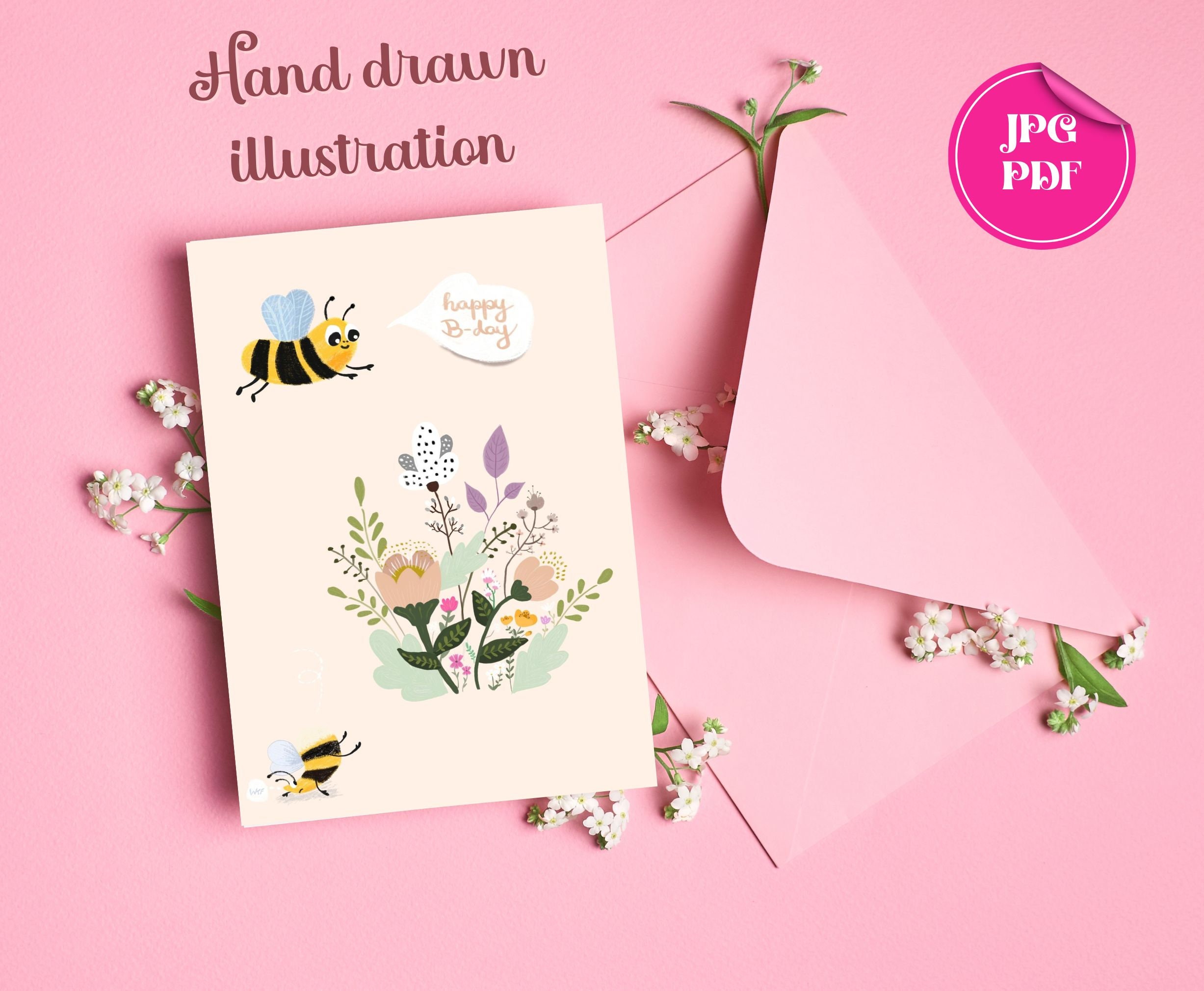 Printable Birthday Card - Happy Birthday Card - Hand-drawn Illustrated ...