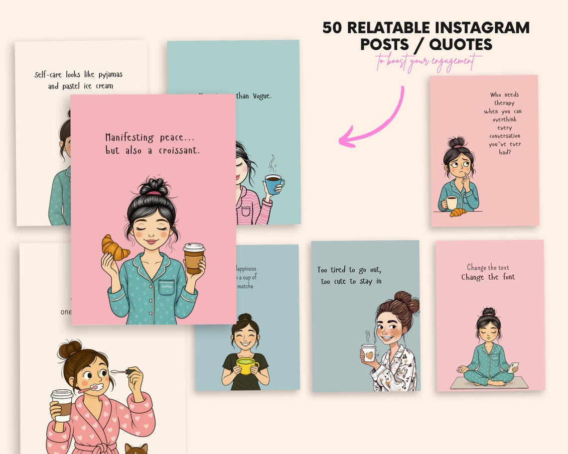 50 Instagram Templates, Funny Relatable Viral Posts, Quotes, Done-for ...