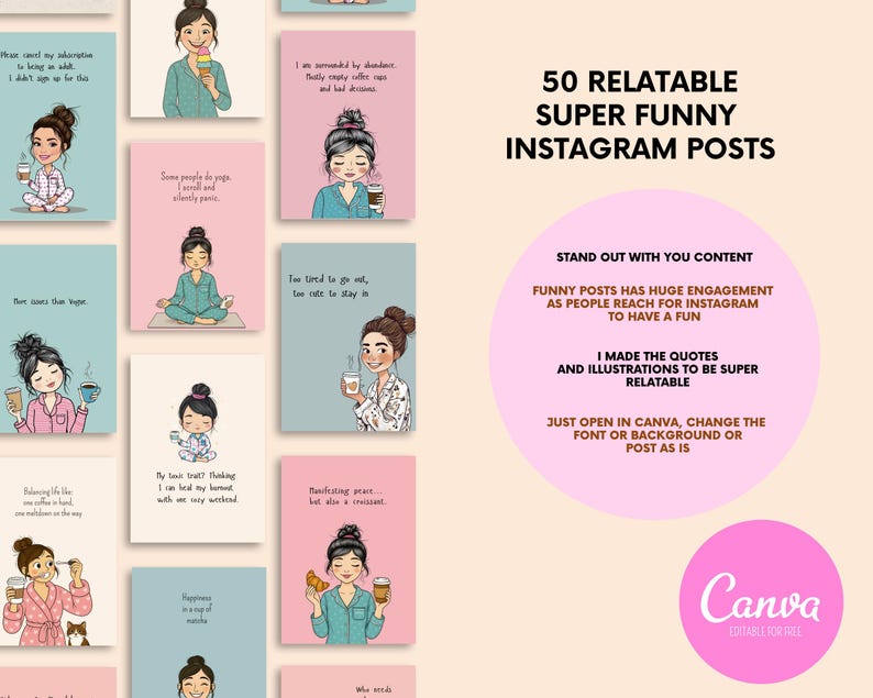 50 Instagram Templates, Funny Relatable Viral Posts, Quotes, Done-for ...