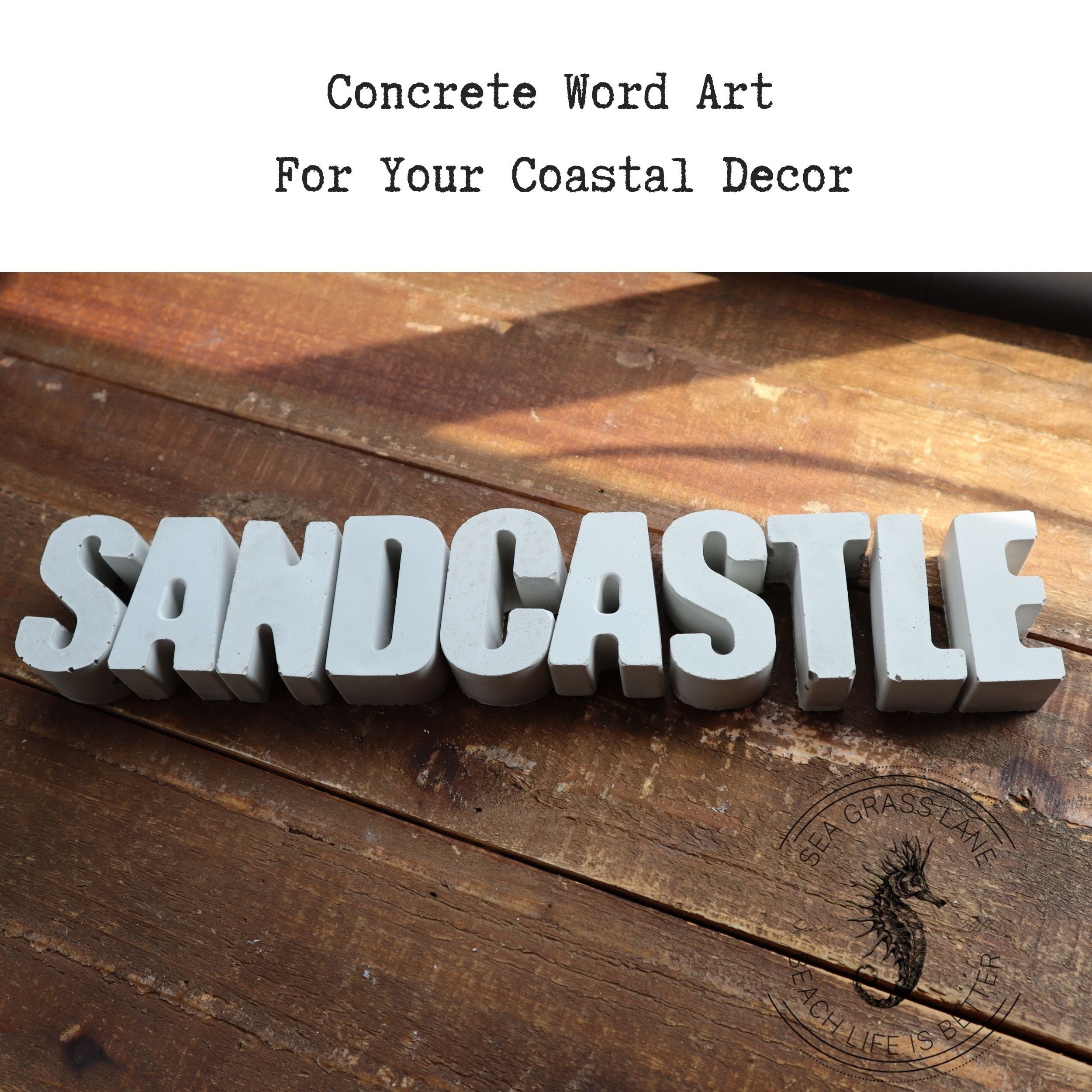 Cement Words Beach Letter Art Coastal Hostess Gift Word Art Seaside ...