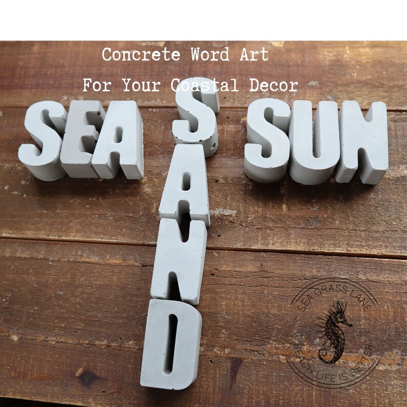 Cement Words Beach Letter Art Coastal Hostess Gift Word Art Seaside ...