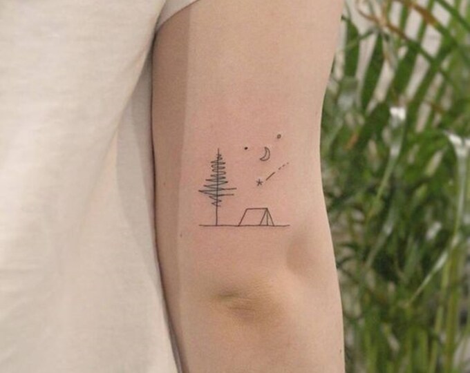 Tent and Tree Temporary Tattoo Tent Tattoo Tree Tattoo Travel Tattoo ...
