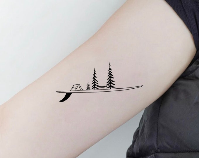 Tent and Tree Temporary Tattoo Tent Tattoo Tree Tattoo Travel Tattoo ...