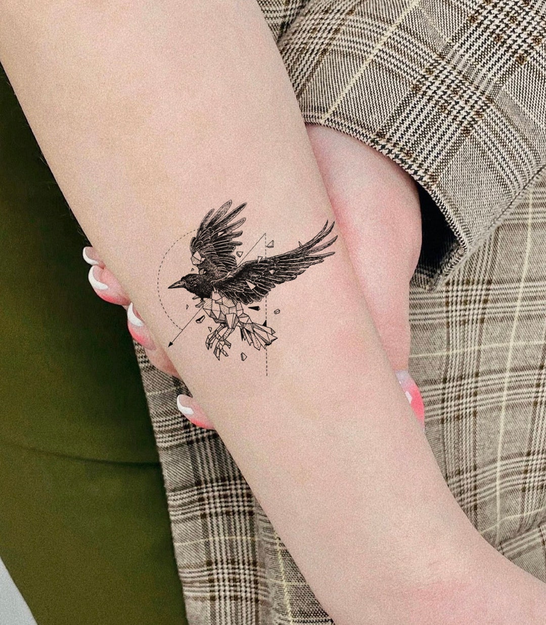 Geo Raven Temporary Tattoo, Fake Tattoo, Tattoo Artist Gifts, Festival ...