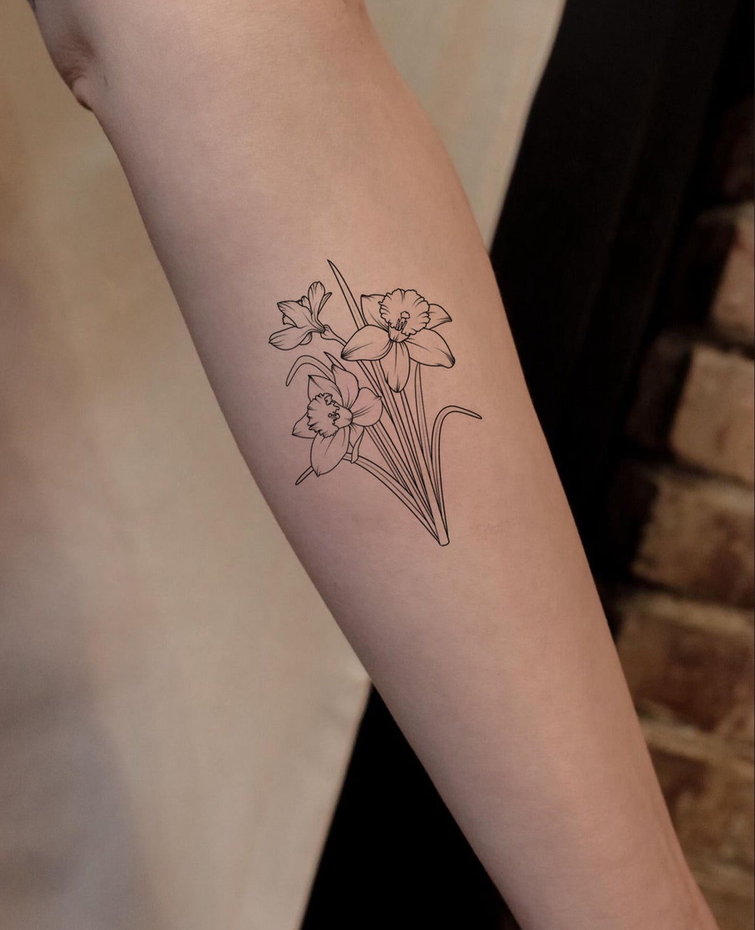 Daffodil Flower Temporary Tattoo, Fake Tattoo, Removable Tattoo ...