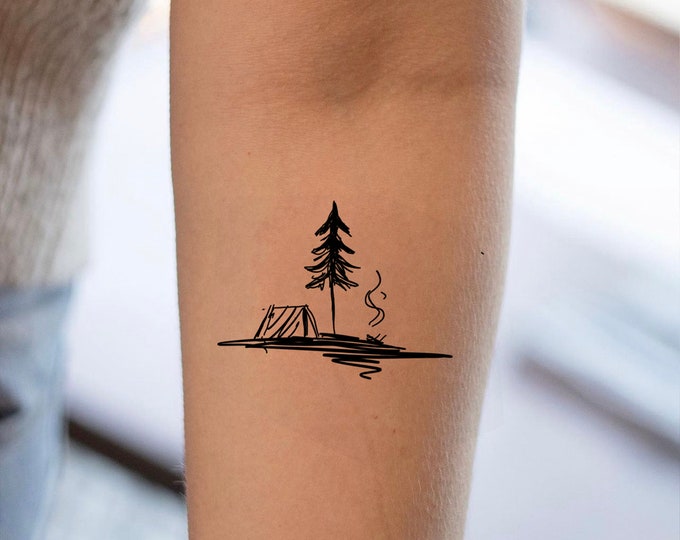 Tent and Tree Temporary Tattoo Tent Tattoo Tree Tattoo Travel Tattoo ...