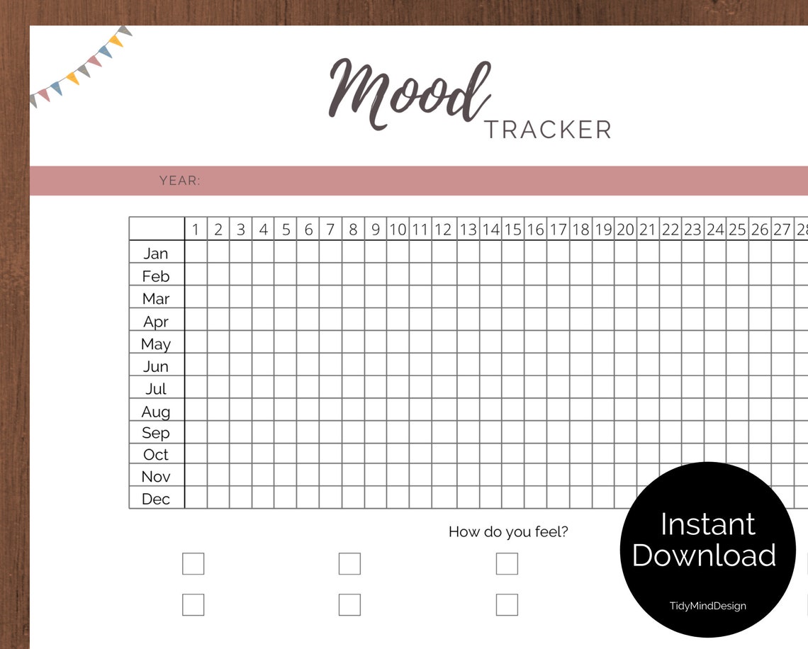 Yearly Mood Tracker Printable Emotion Log Monthly Wellbeing Tracker ...