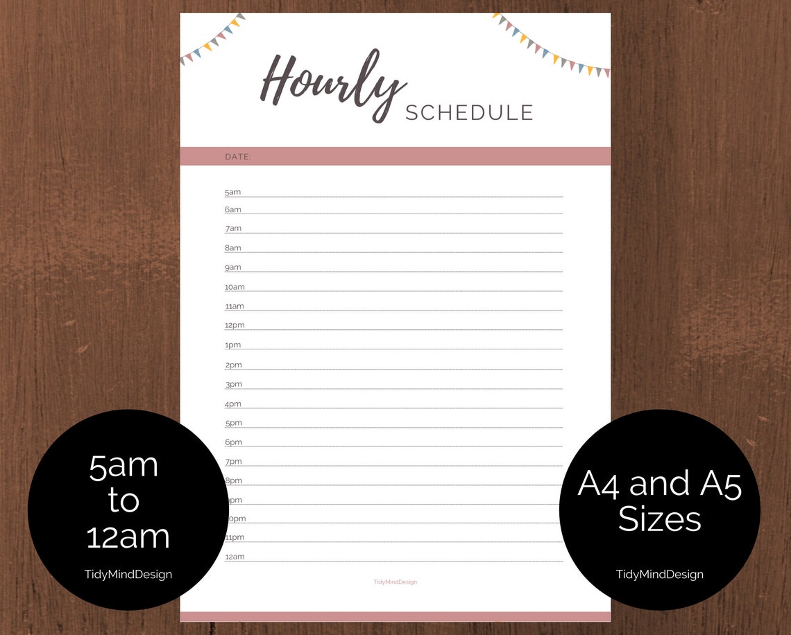 Daily Hourly Schedule Printable Hour by Hour Planner Daily - Etsy