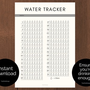 Water Intake Tracker Printable Monthly Water Tracker Hydration Tracker ...