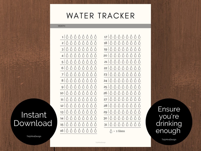 Water Intake Tracker Printable Monthly Water Tracker - Etsy