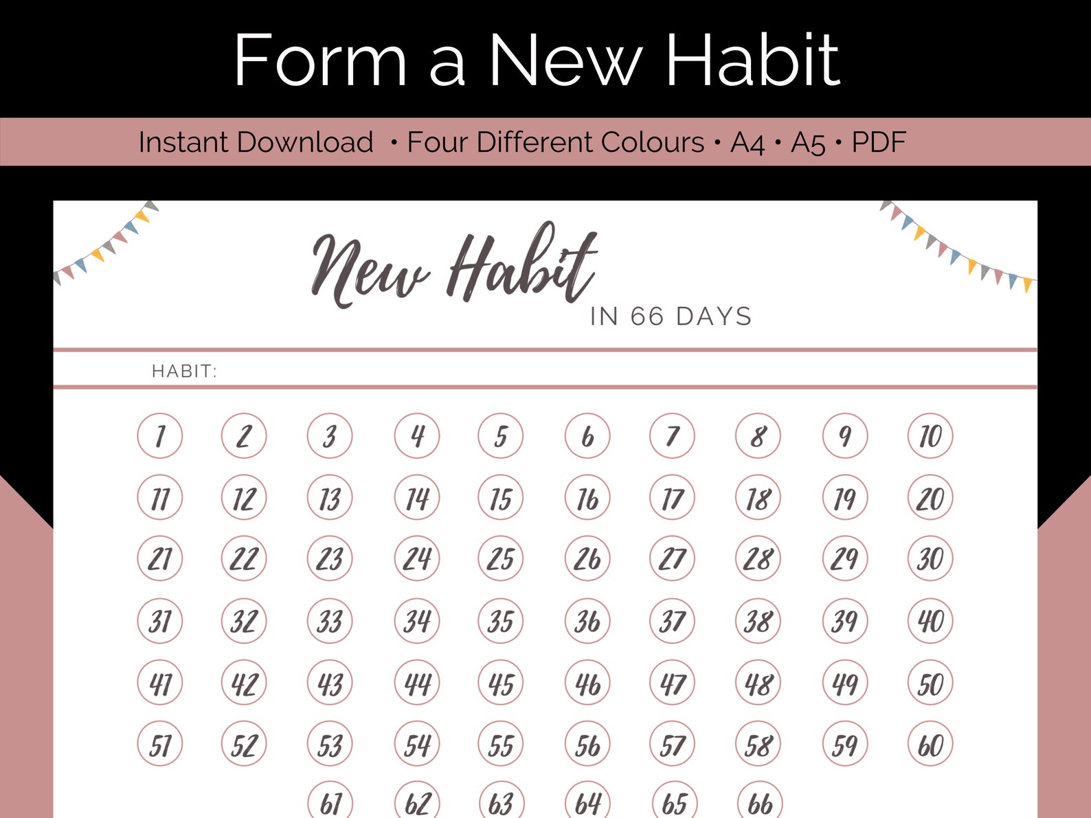 Form a New Habit Printable | Habit Tracker Printable | 66 Day Challenge ...