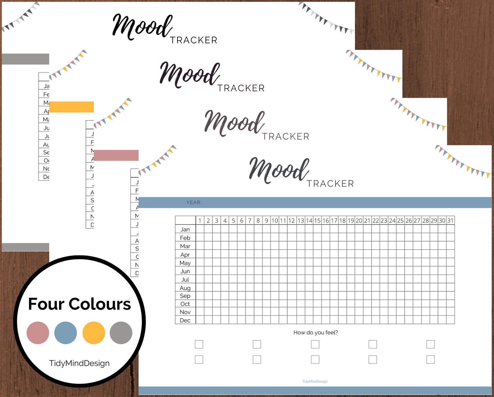 Yearly Mood Tracker Printable | Mood in Pixels | Emotion Log ...