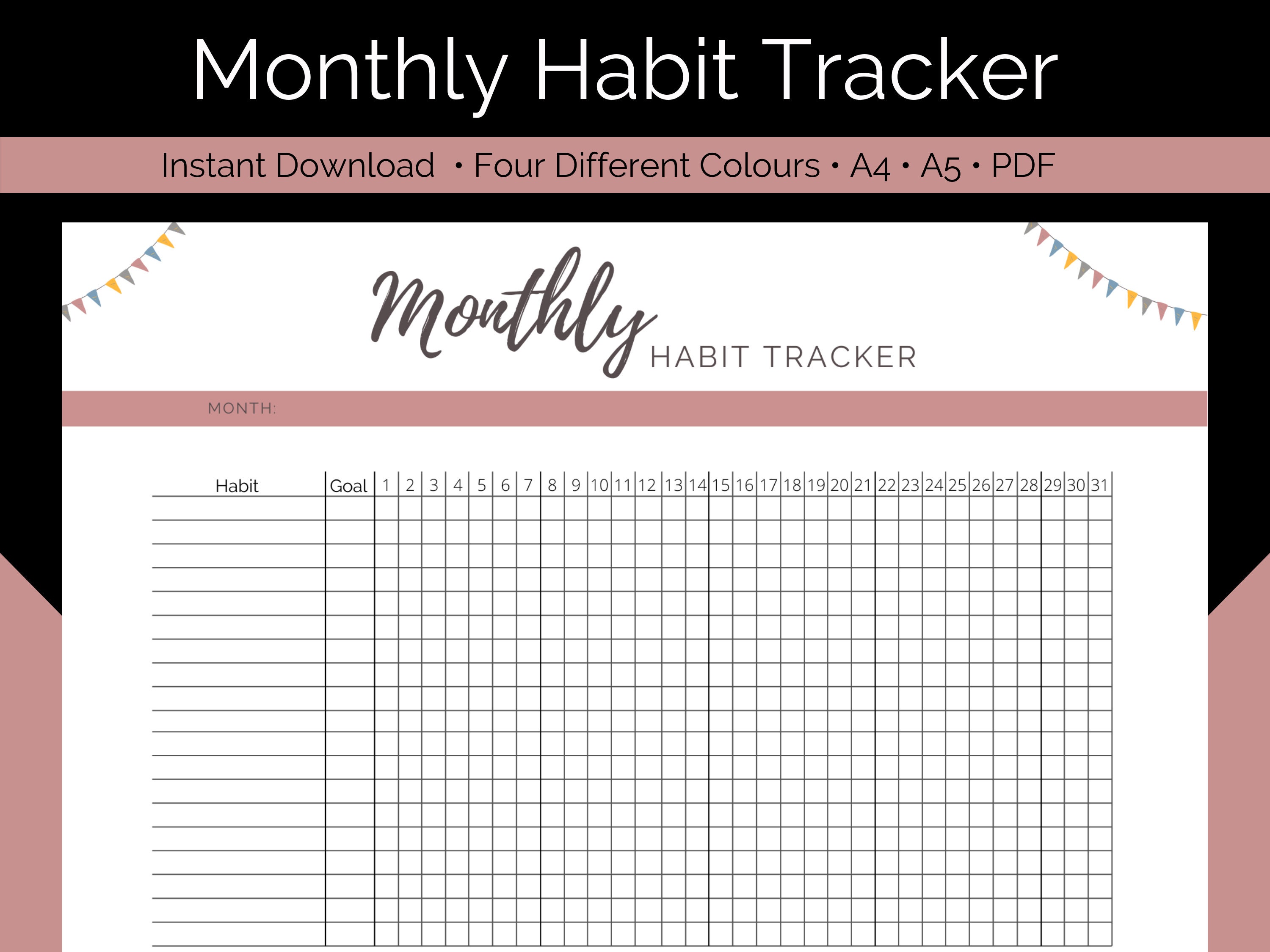 Monthly Habit Tracker Printable | Daily Habits Template | Habit ...