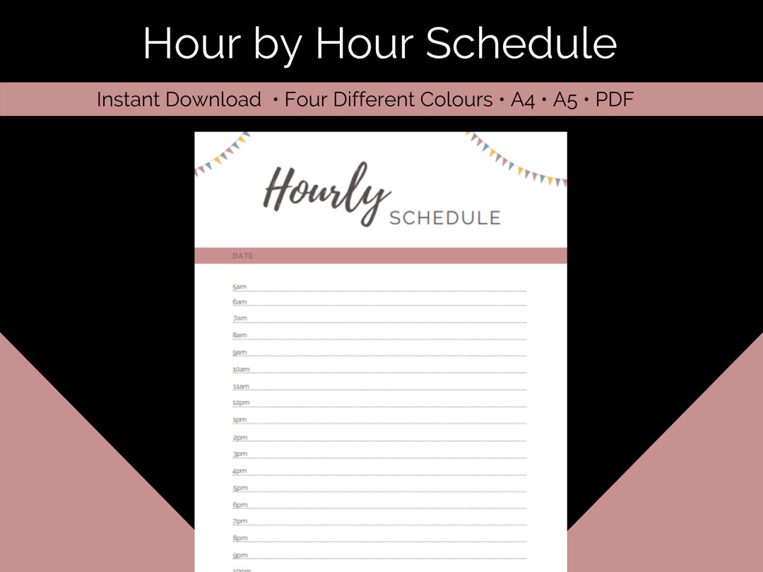 Daily Hourly Schedule Printable | Hour by Hour Planner | Daily ...
