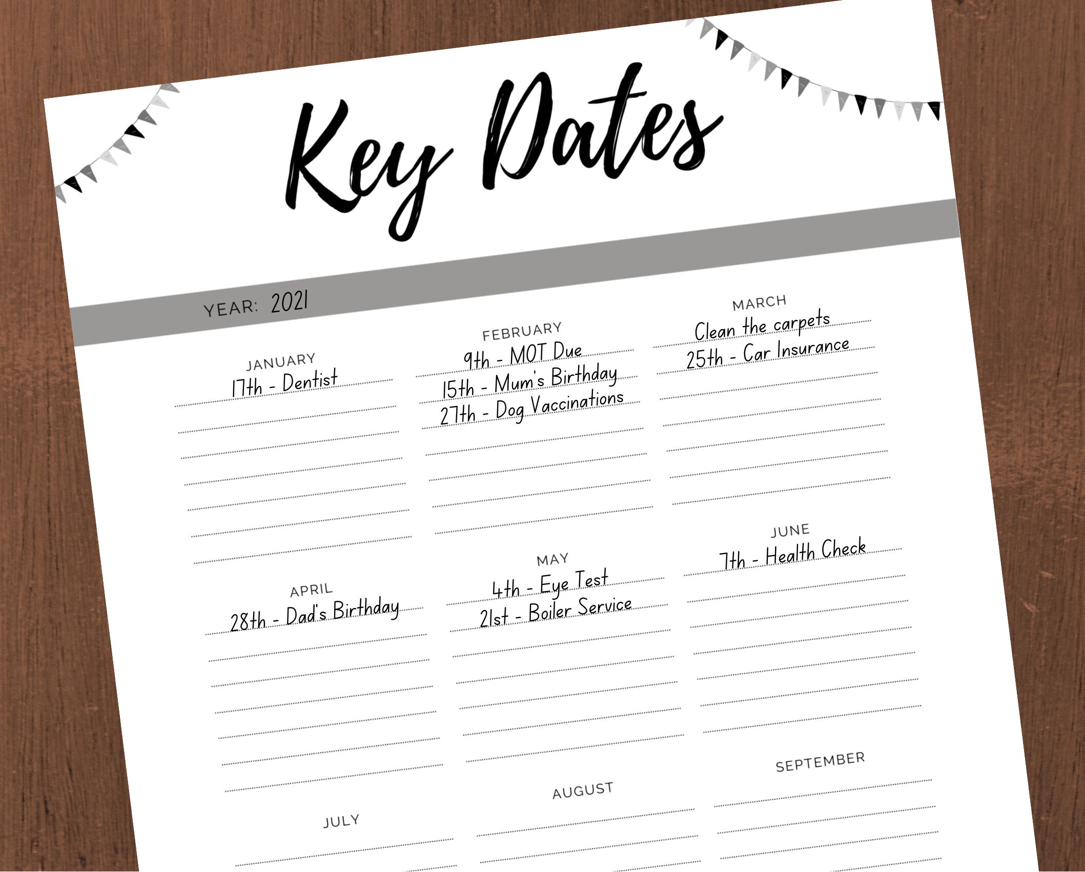 Birthday Tracker Printable | Key Dates Template | Notable Dates ...