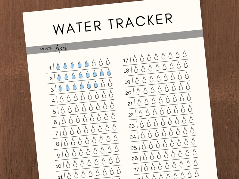 Water Intake Tracker Printable Monthly Water Tracker - Etsy