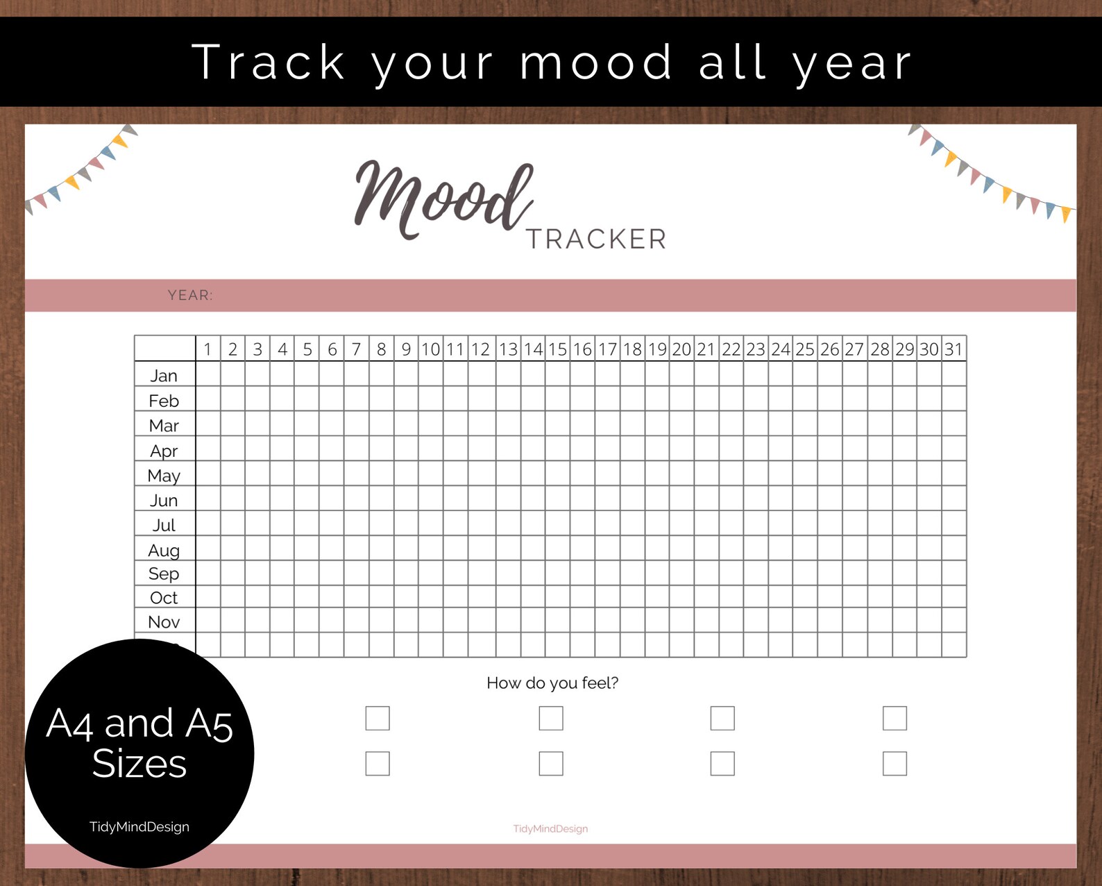 Yearly Mood Tracker Printable | Mood in Pixels | Emotion Log ...