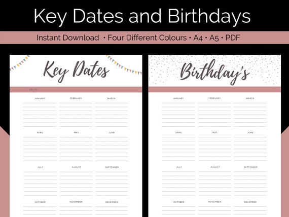 Birthday Tracker Printable Key Dates Template Notable - Etsy UK