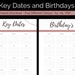 Birthday Tracker Printable | Key Dates Template | Notable Dates ...