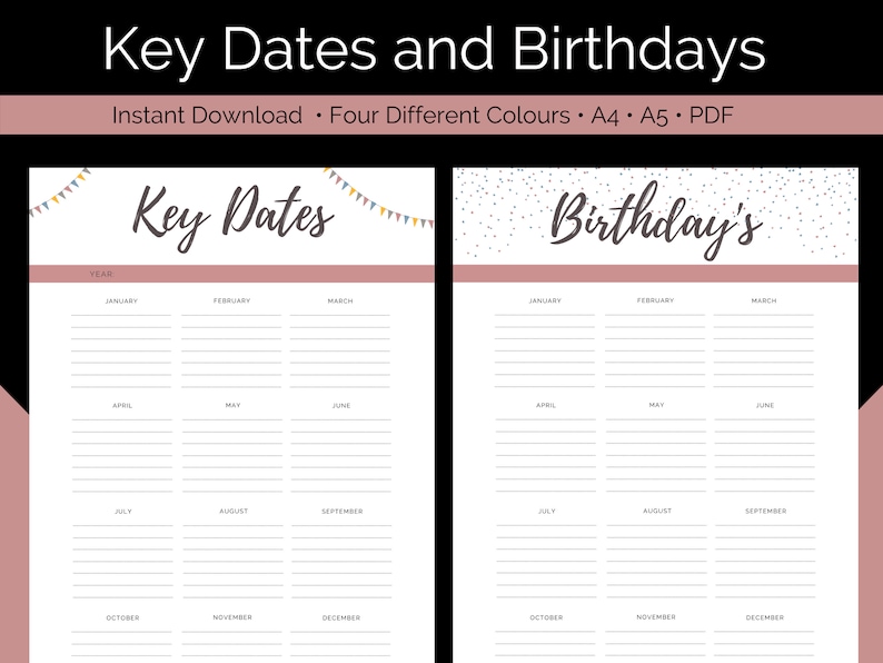 Birthday Tracker Printable | Key Dates Template | Notable Dates ...
