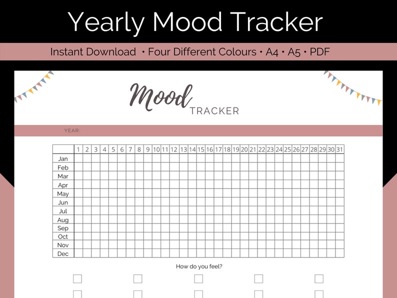 Yearly Mood Tracker Printable Emotion Log Monthly Wellbeing Tracker ...