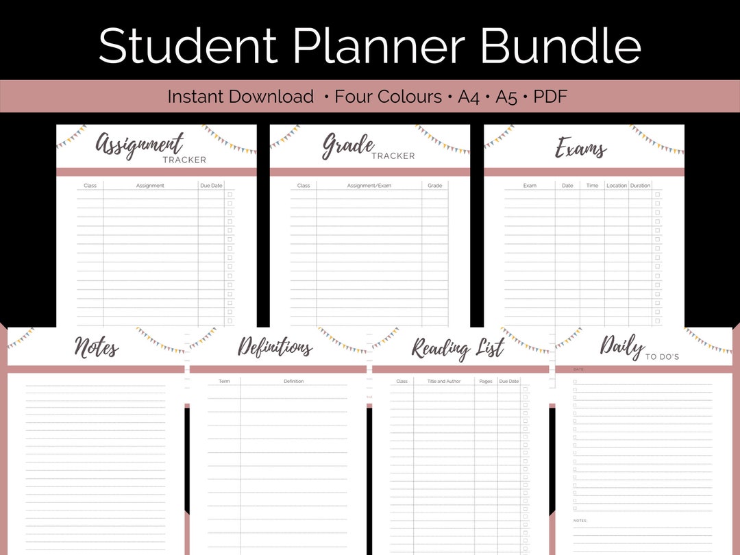 Student Planner Printable | Study Organiser Template | College Planner ...